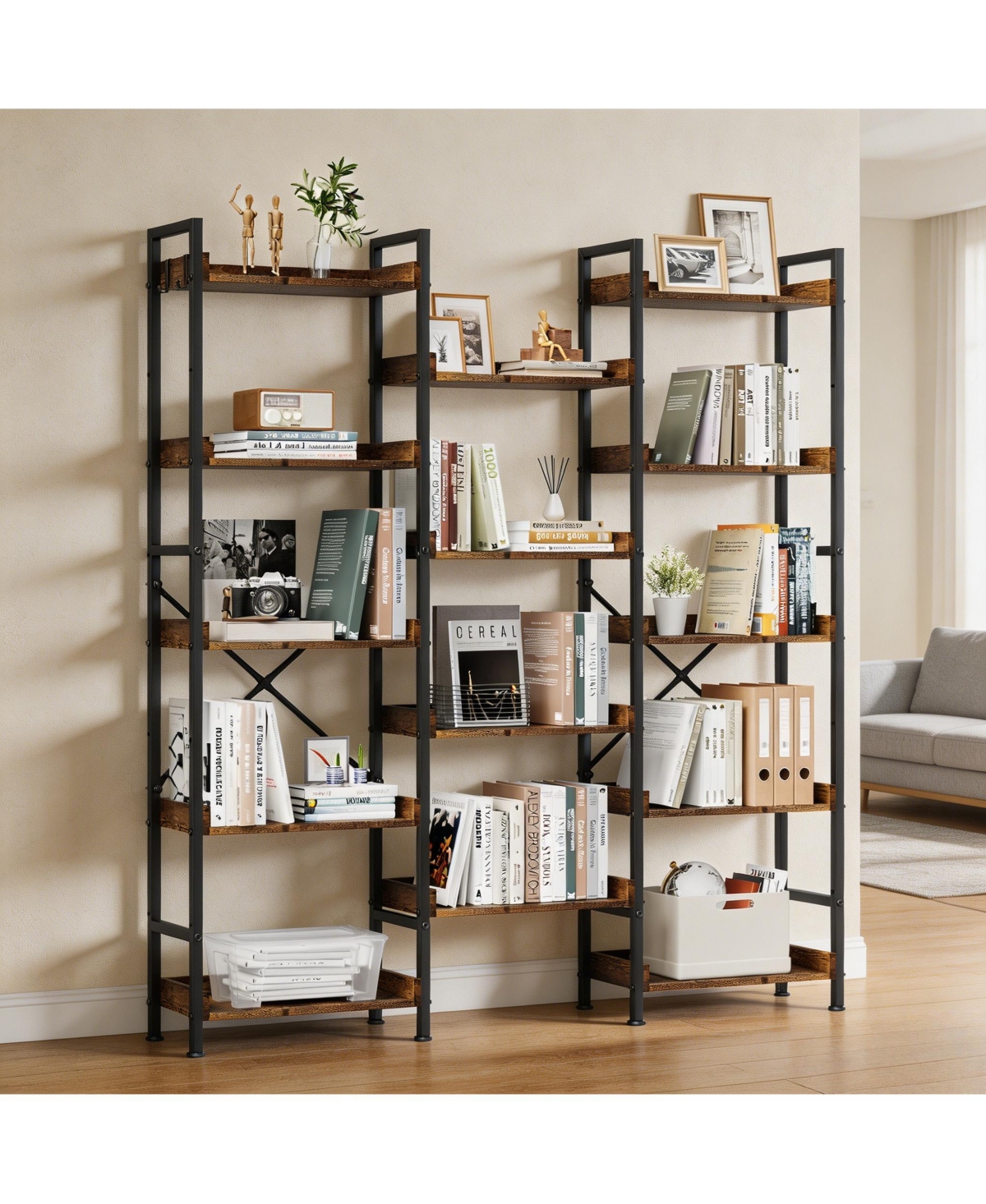 Click here for homfan 14-Tier Rustic Open Bookshelf  Carbon Steel... prices