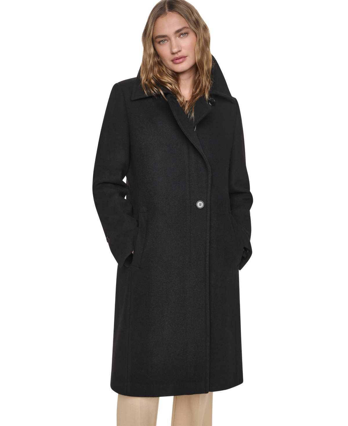 Click here for Dkny Womens Faux-Shaggy Collar Coat - Black prices