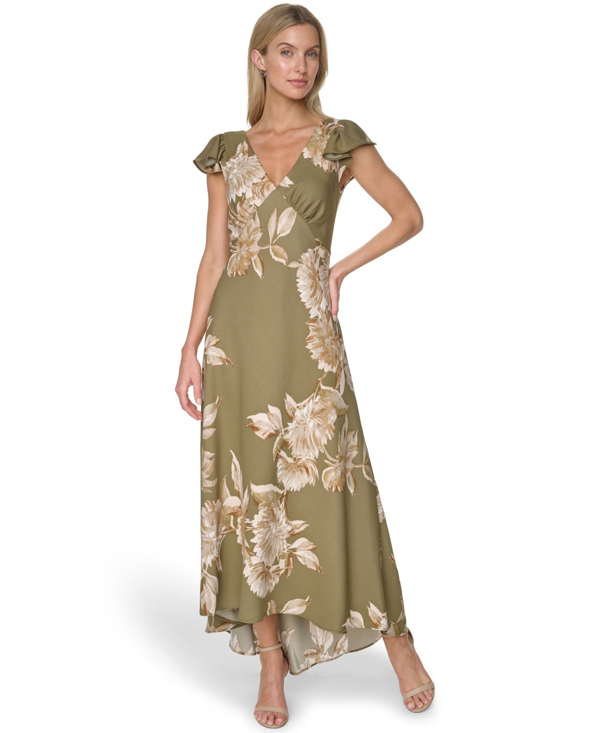 Click here for Calvin Klein Womens Printed V-Neck Midi Dress - Li... prices