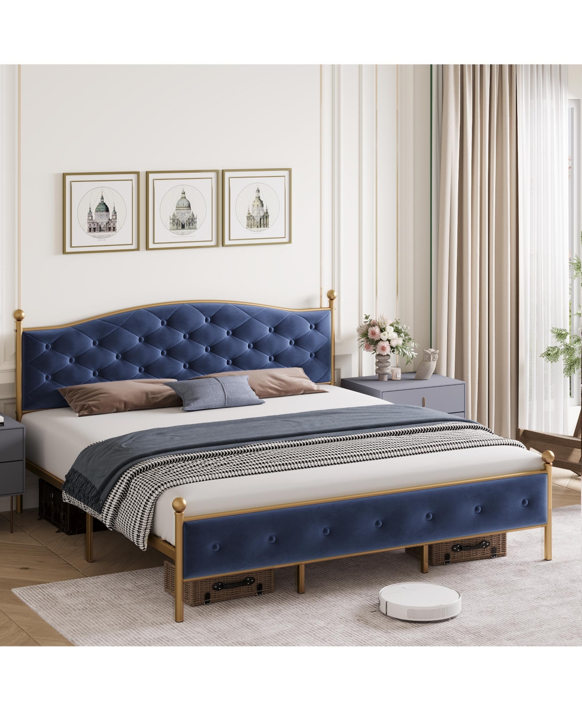 Click here for homfan Velvet Upholstered Platform Bed Frame with... prices