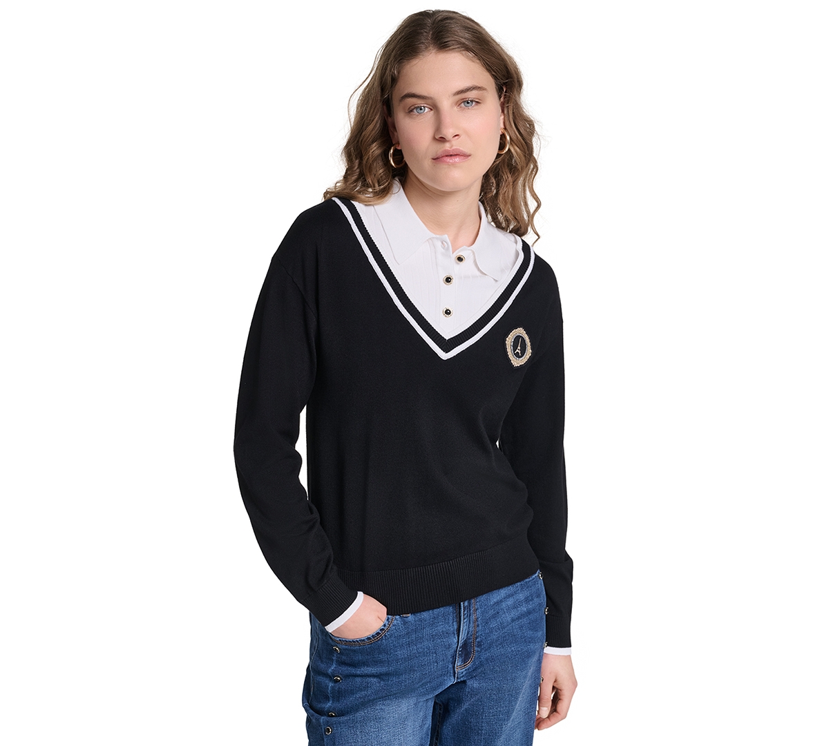 Click here for Karl Lagerfeld Paris Petite Collared Button-Front... prices