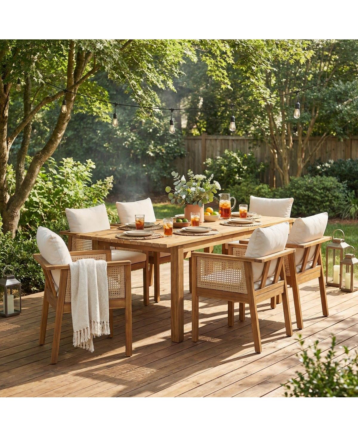 Click here for Asagikoiai 7-Piece Expandable Teak Acacia Patio Di... prices