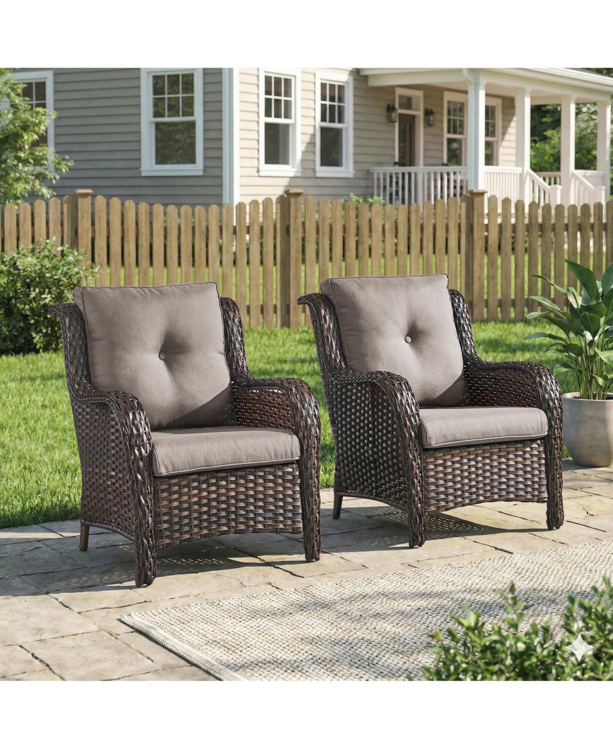 Click here for Pocassy High Back Patio Chairs Set of 2 - Wicker C... prices