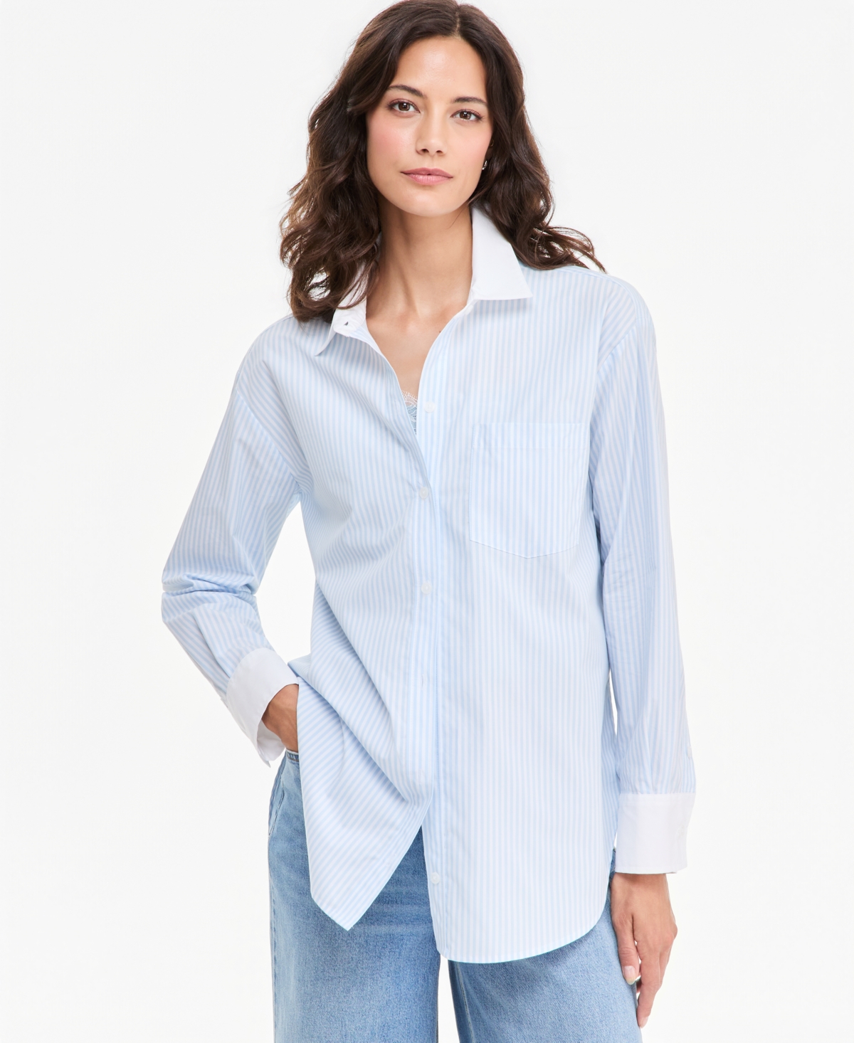 Click here for On 34th Womens Oversized Contrast-Collar Striped P... prices