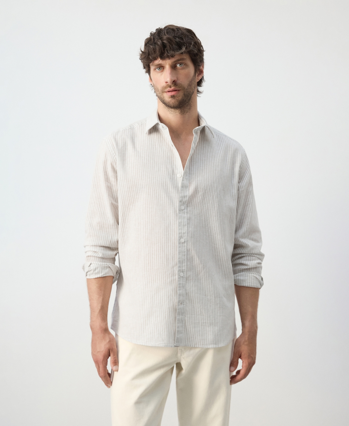 Click here for Mango Mens Regular Fit Linen-Cotton Blend Shirt -... prices