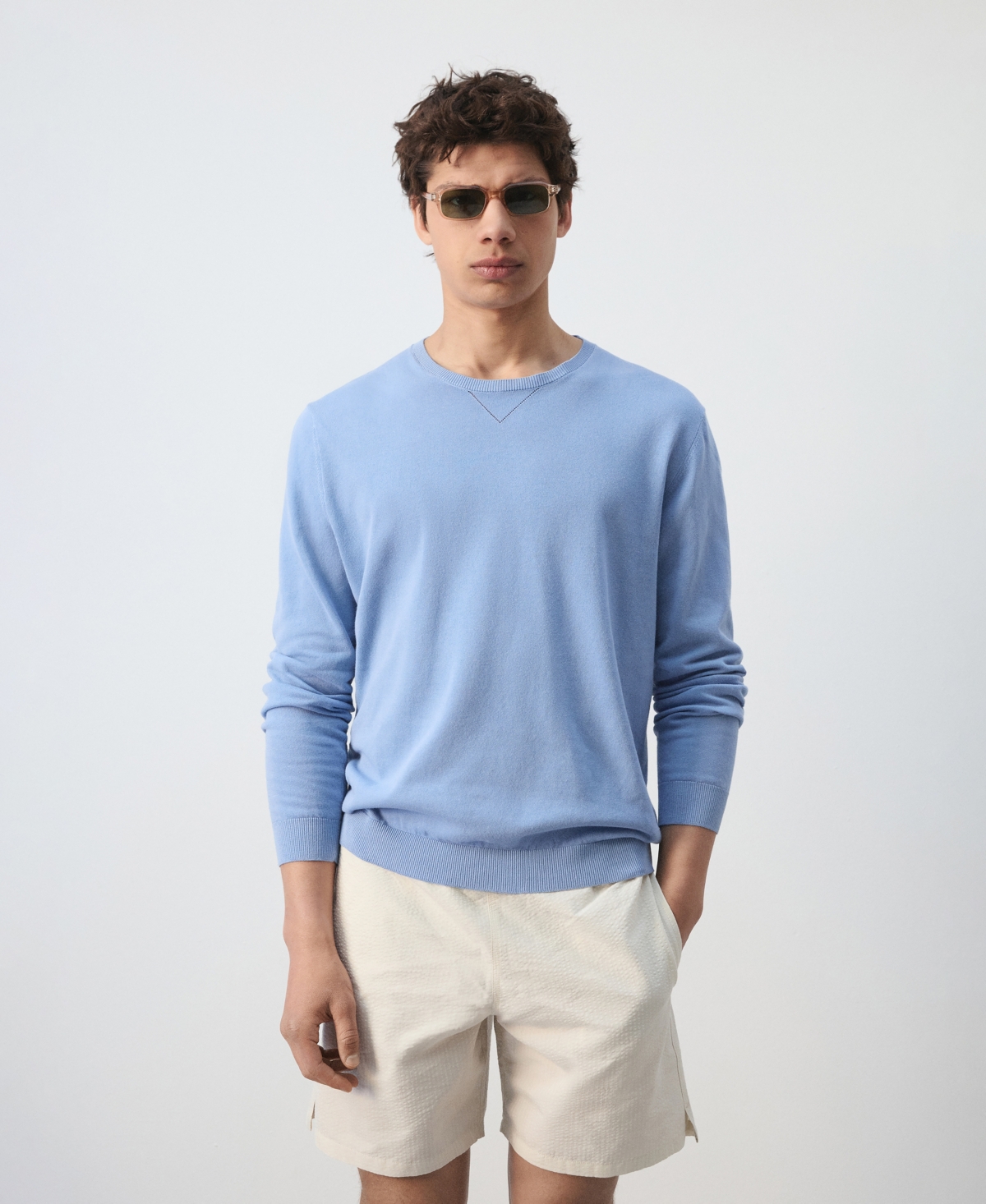 Click here for Mango Mens Cotton Fine-Knit Sweater - China Blue prices