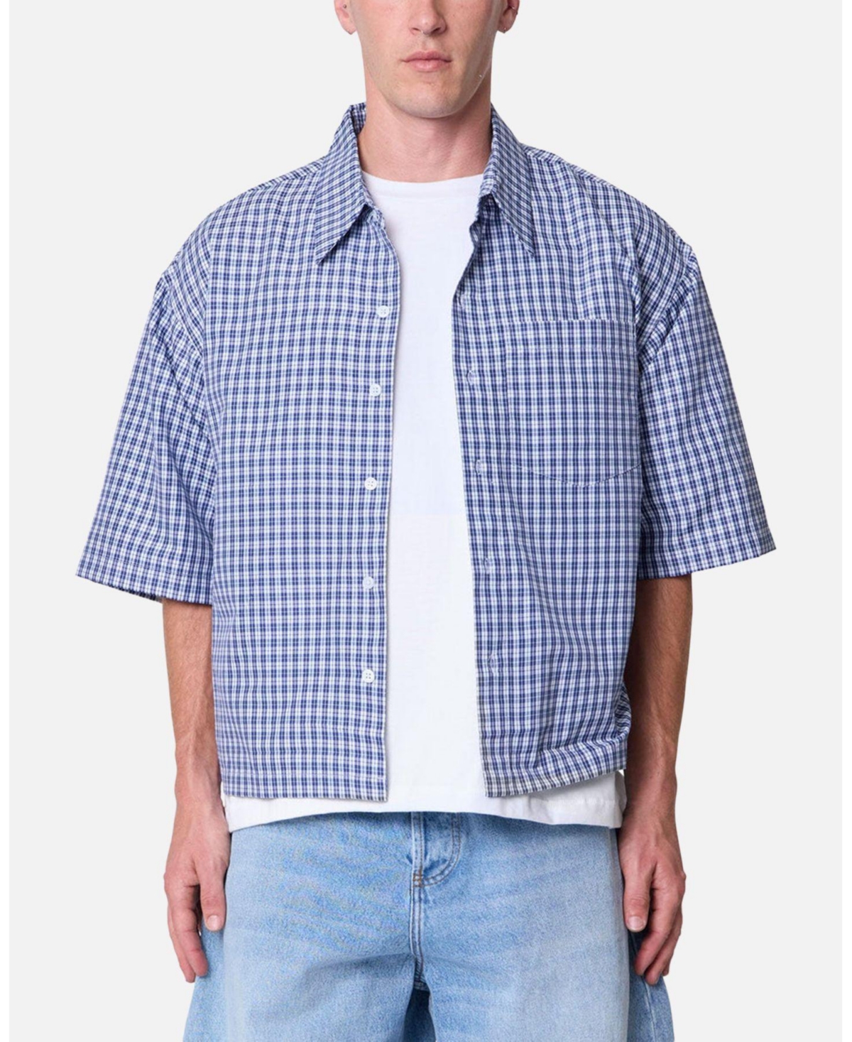 Click here for mnml Mens Crispy Poplin Over Button Up Shirt - Blu... prices