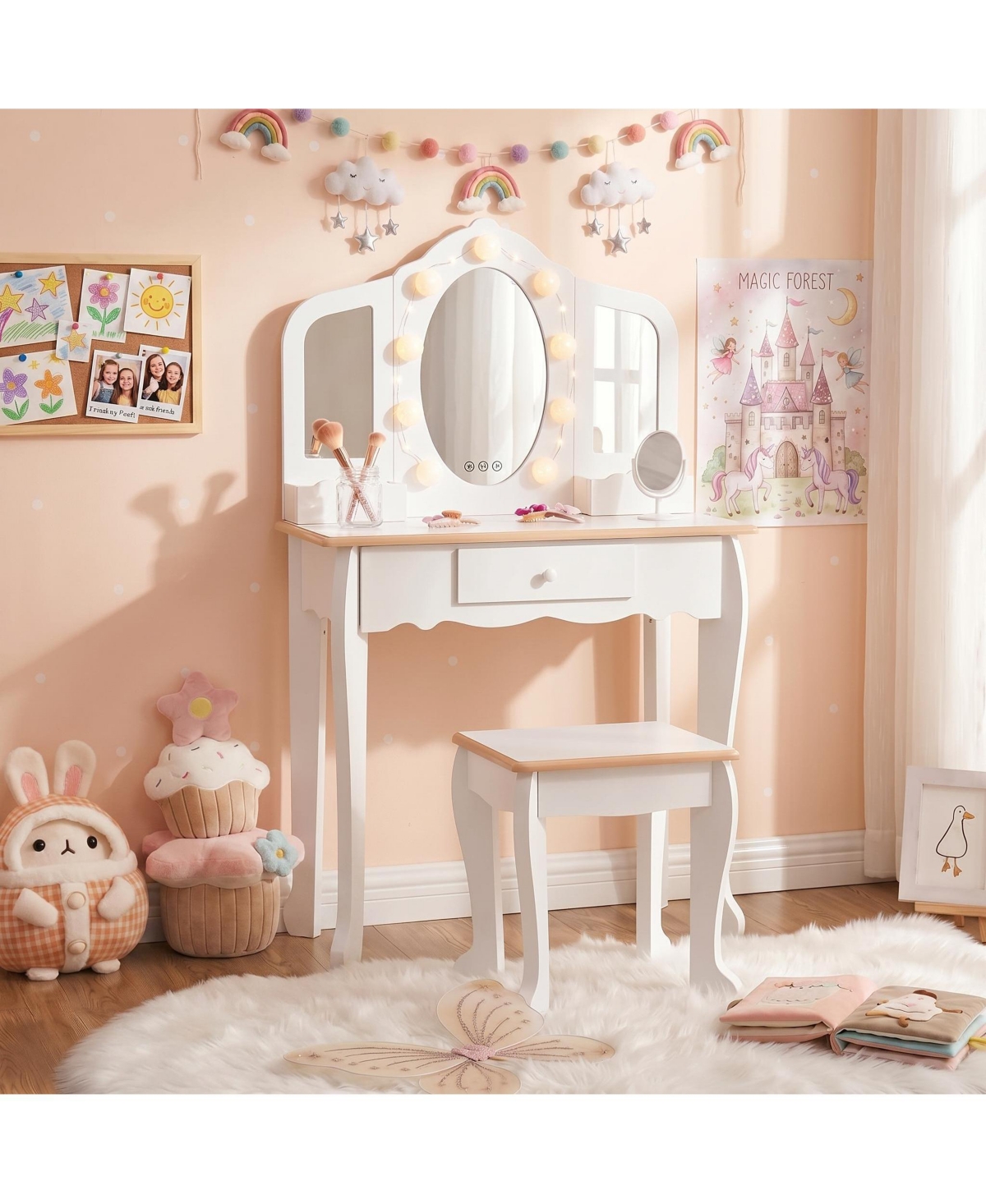 Click here for Tri-Fold Mirror Kids Vanity Set  Adjustable Lights... prices
