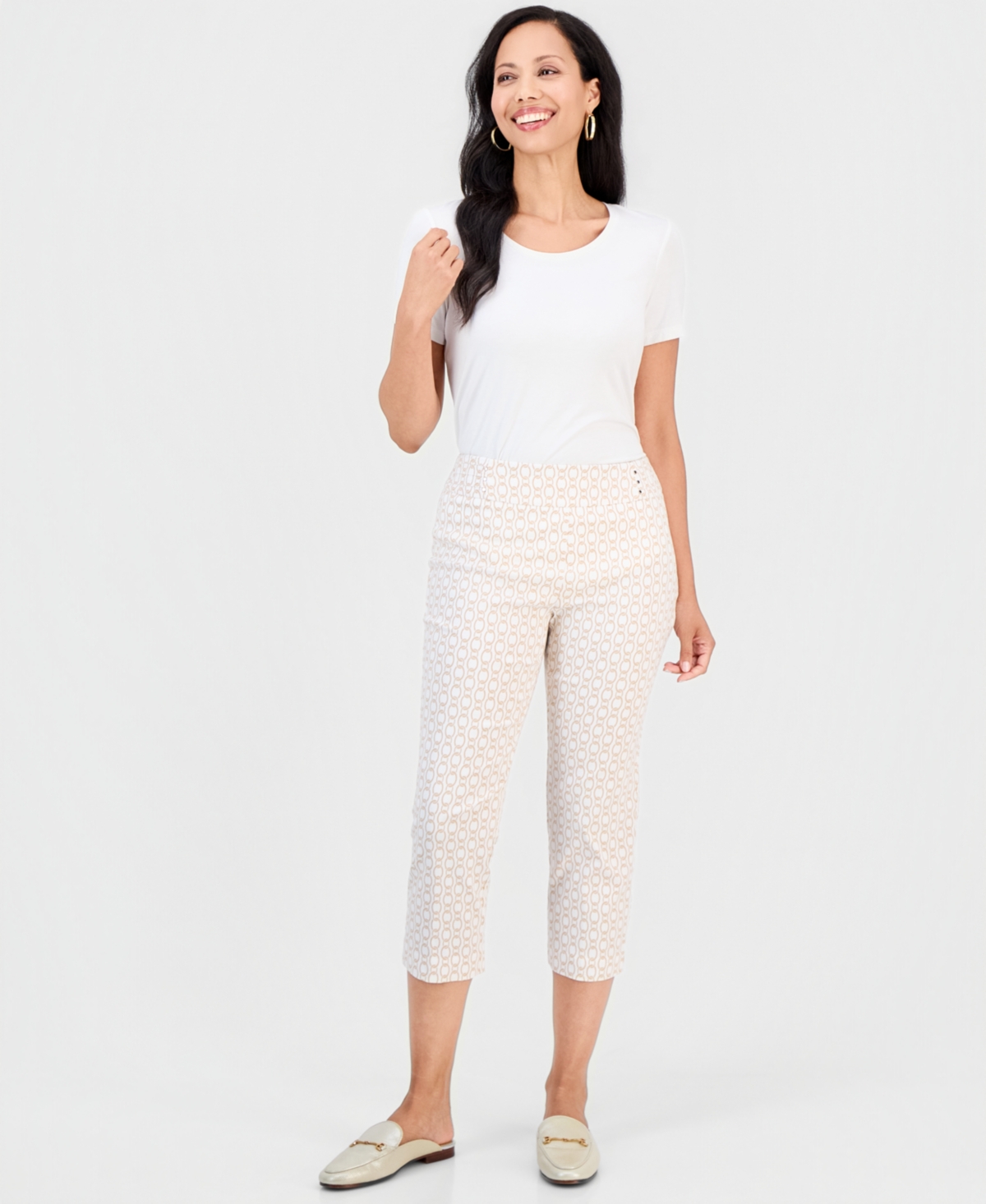 Click here for Jm Collection Womens Chain Rivet Capri Pull-On Mid... prices