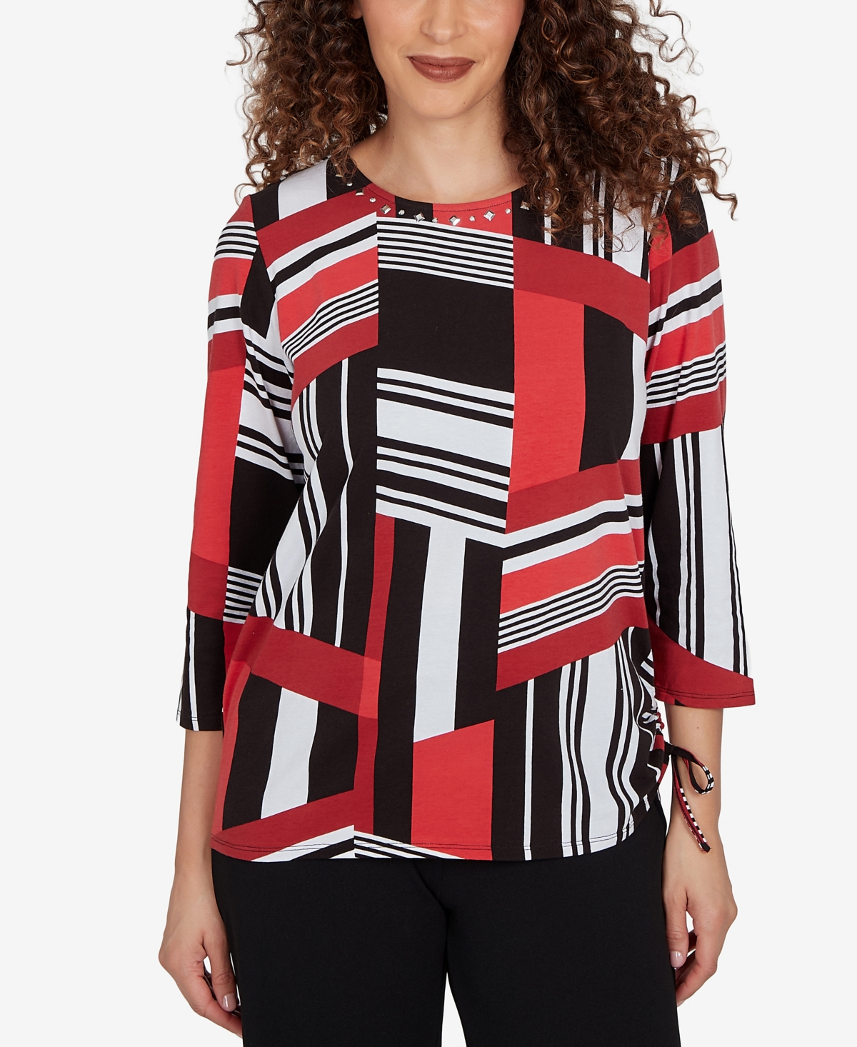 Click here for Alfred Dunner Womens Slashed Glass Knit Top - Blac... prices