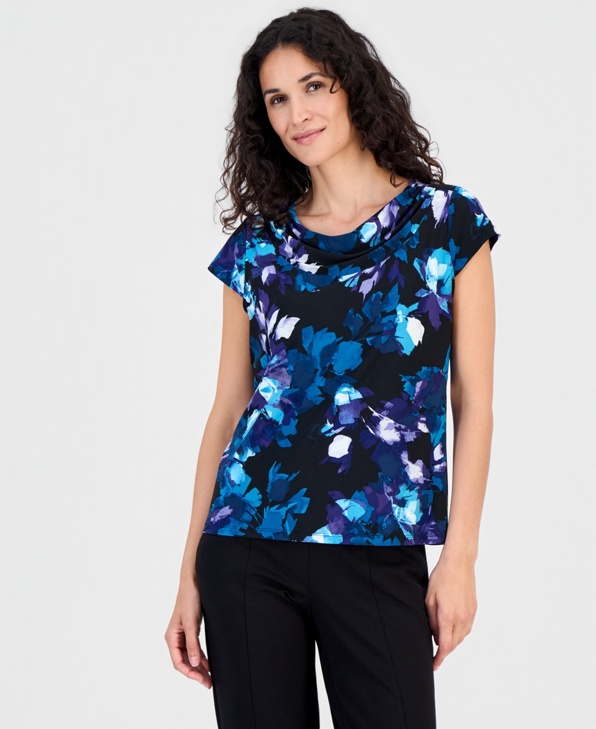 Click here for Kasper Womens Printed Cowl-Neck Cap-Sleeve Blouse... prices