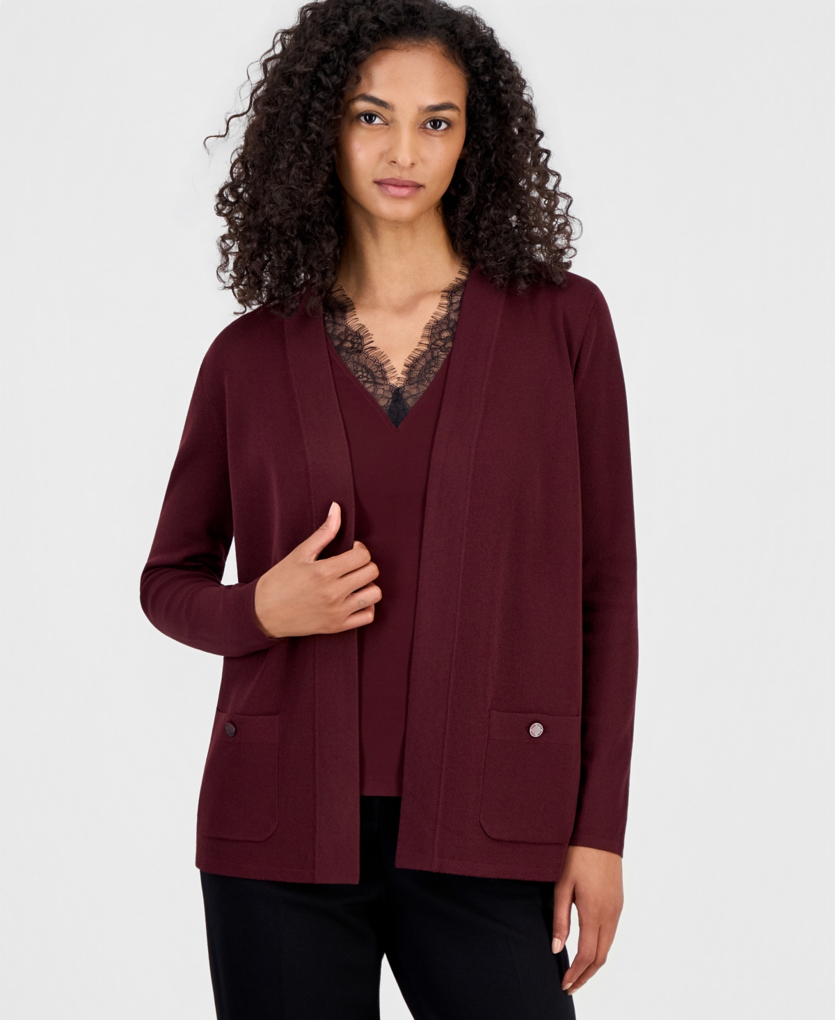Click here for Anne Klein Womens Malibu Fine Rib Open-Front Cardi... prices