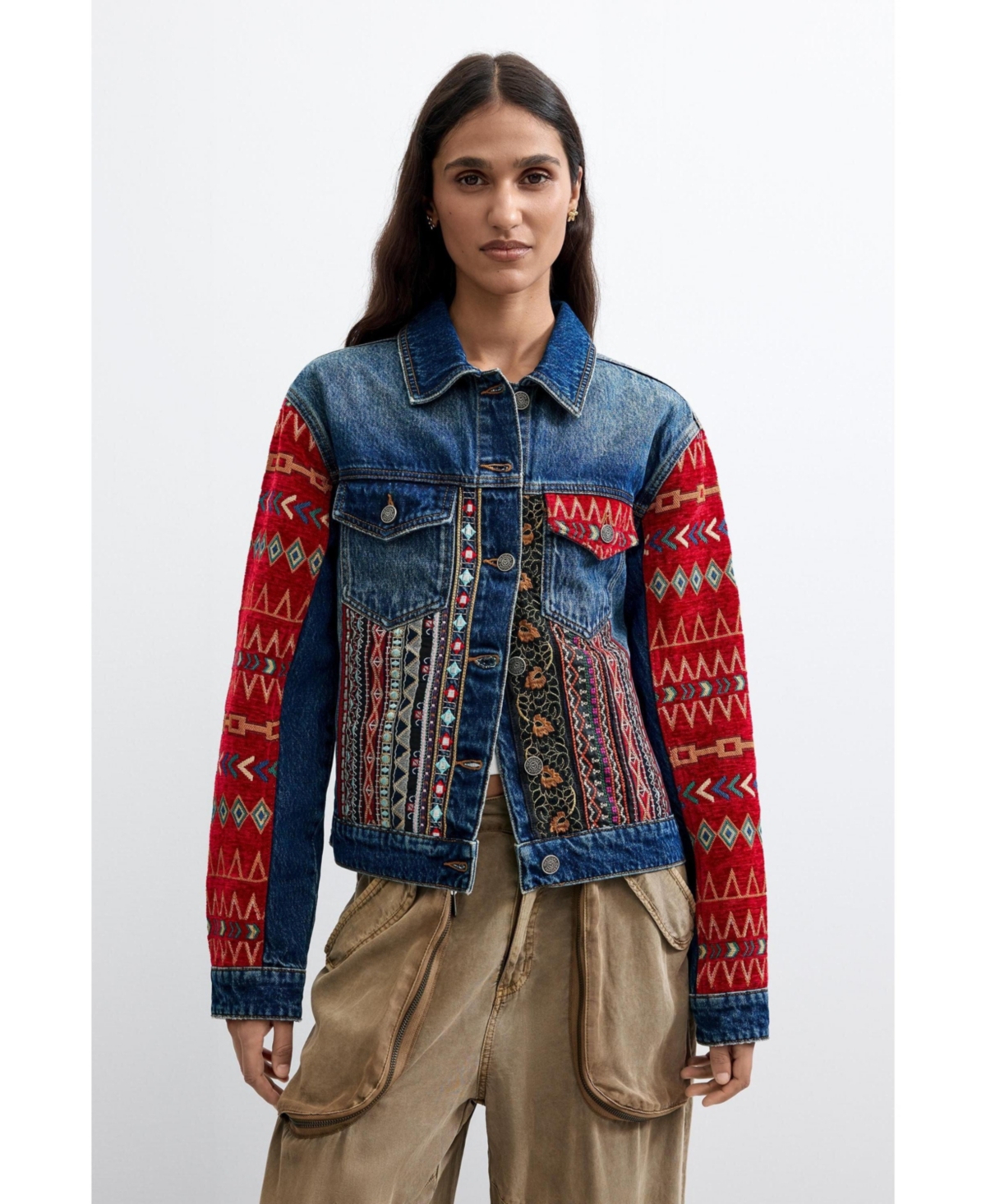 Click here for Desigual Womens Ethnic denim jacket - Dark blue prices