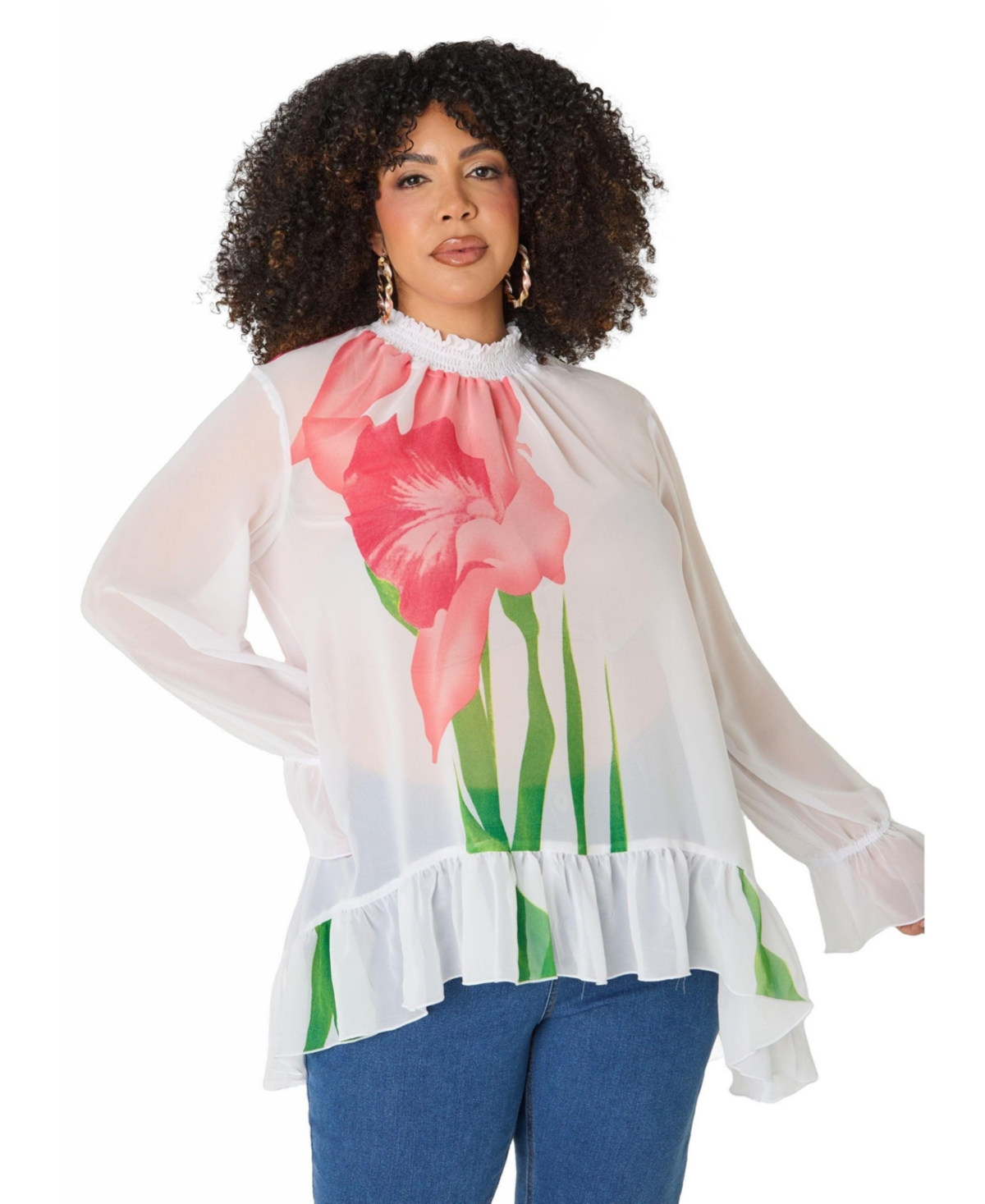 Click here for Ashley Stewart Womens Daffodil Print Hi Low Blouse prices