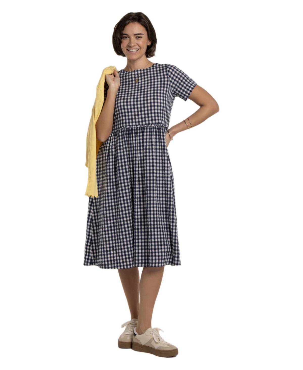 Click here for Brakeburn Womens Perla Gingham Midi Dress - Blue prices