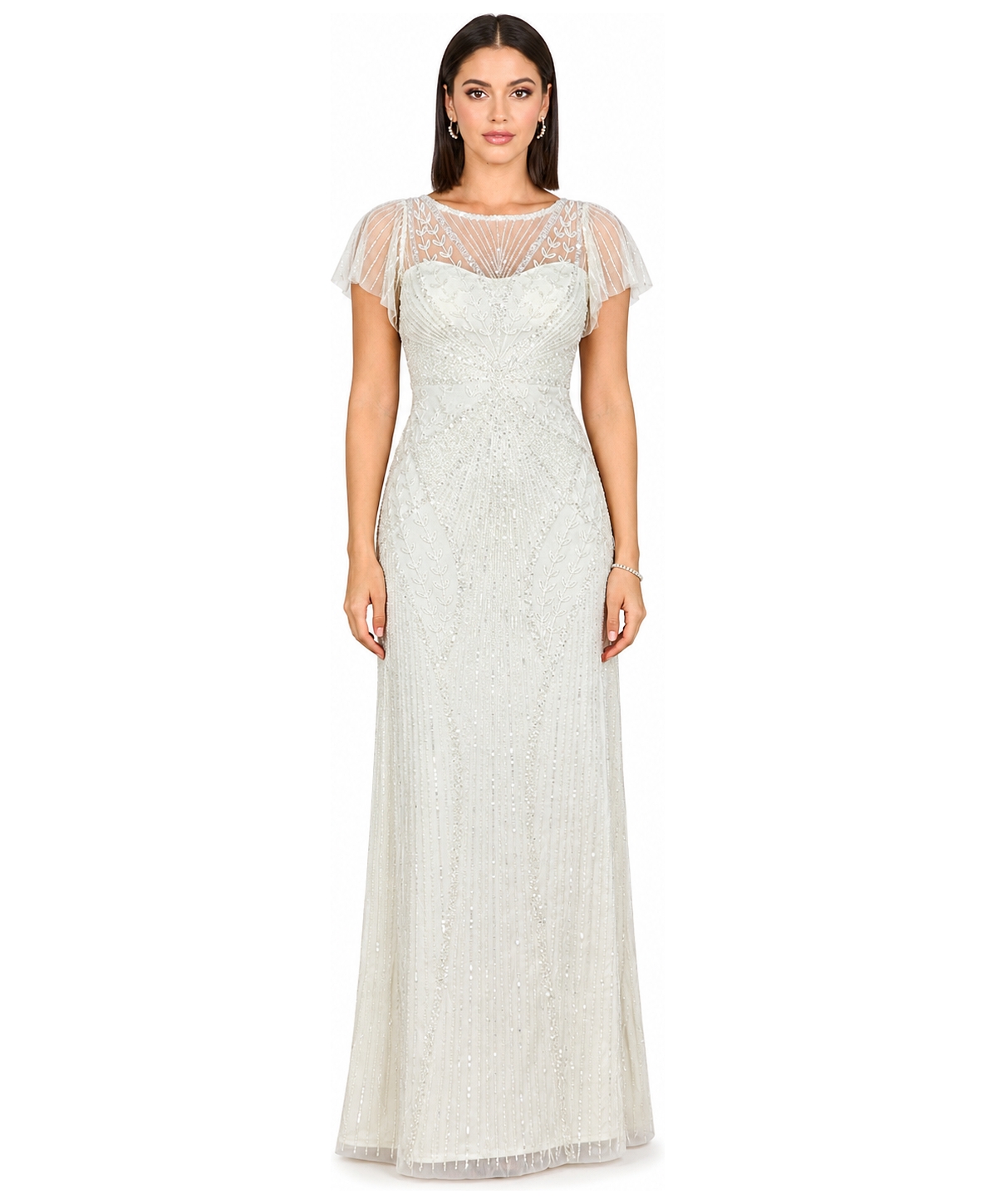 Click here for Lara Womens Beaded Faux-Wrap V-Neck Bridal Gown -... prices