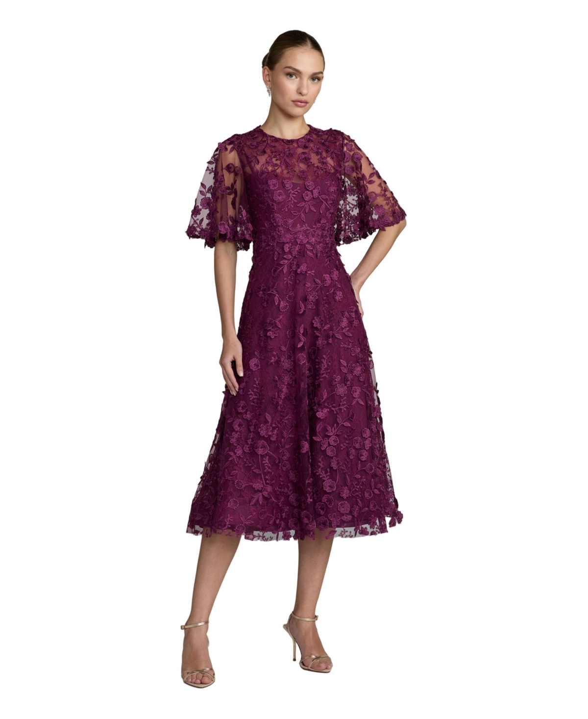Click here for Mac Duggal Womens Flutter Sleeve Embroidered Midi... prices