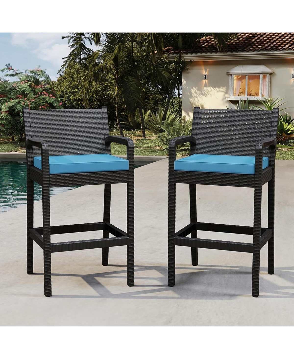 Click here for homfan Patio Wicker Bar Stools Set of 2  Outdoor C... prices