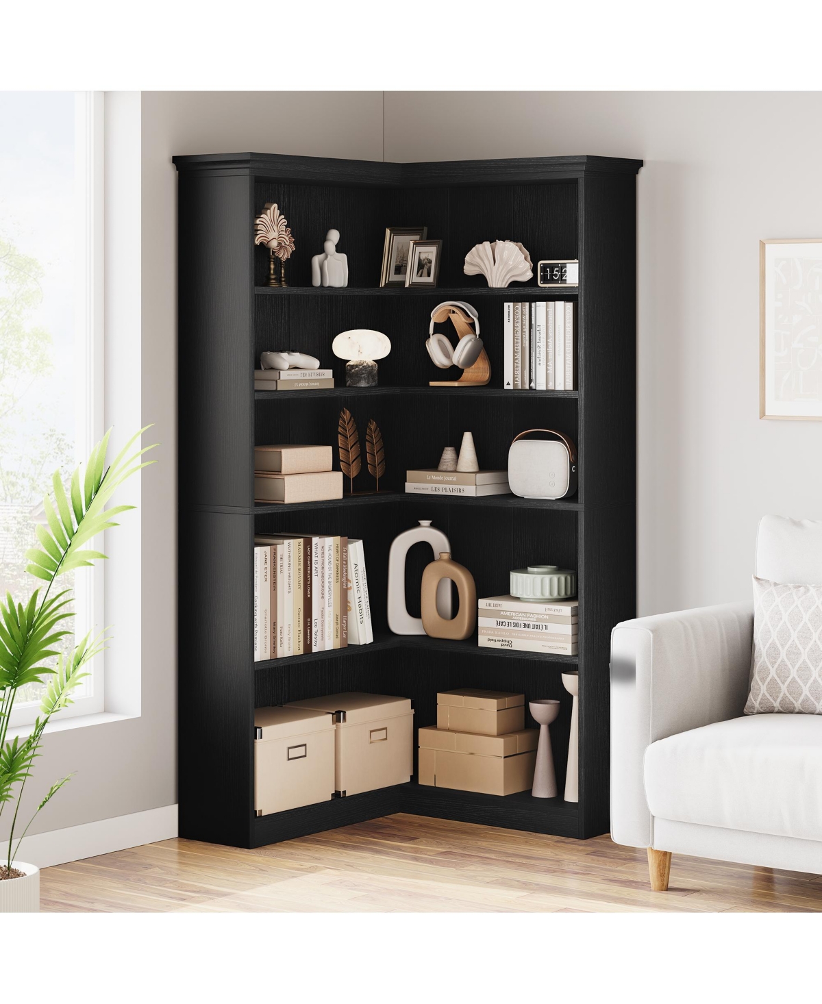 Click here for homfan Tall L-Shaped Corner Bookshelf  Farmhouse D... prices