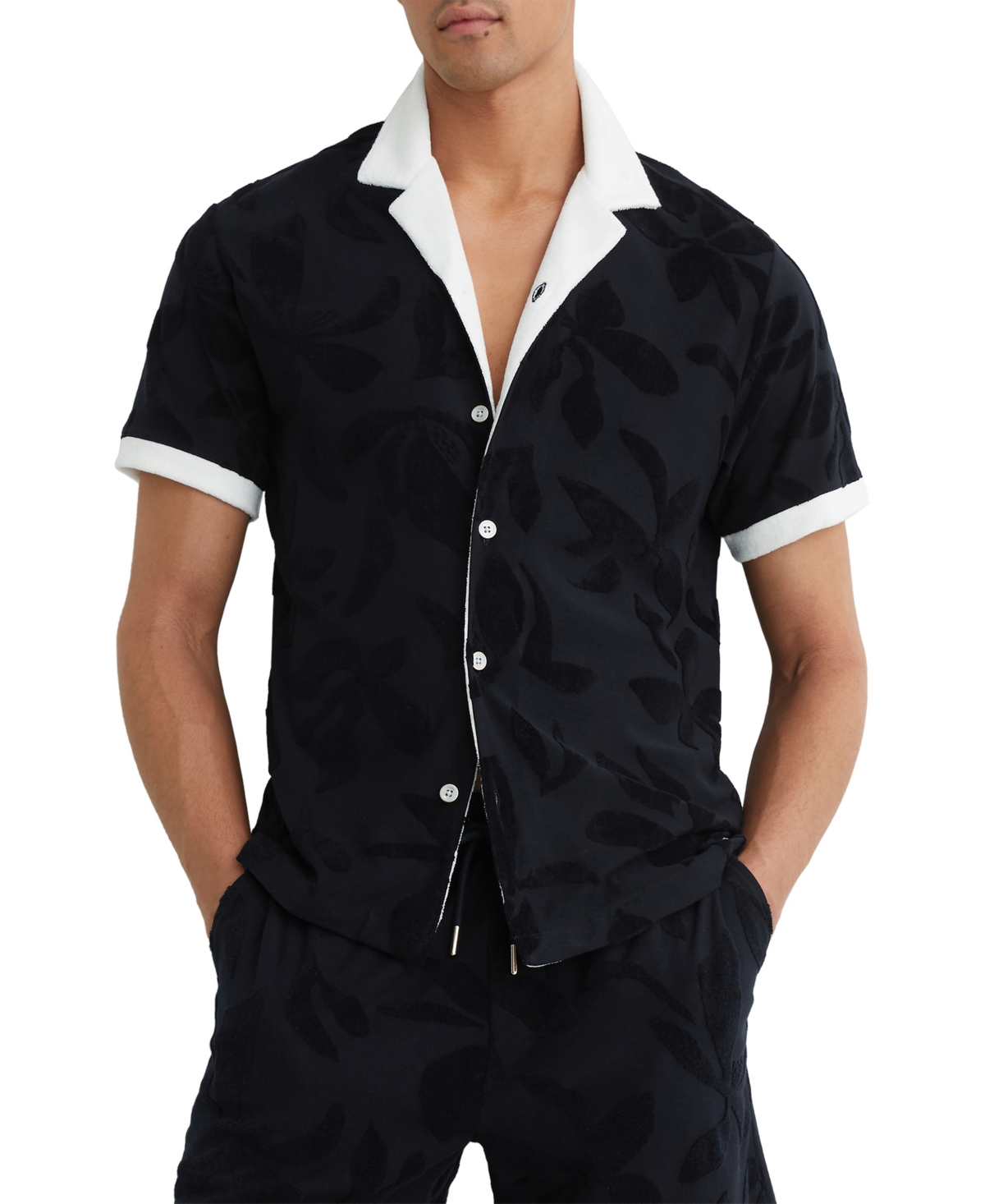 Click here for Reiss Mens Zuma Towelling Jacquard Cuban Shirt - N... prices