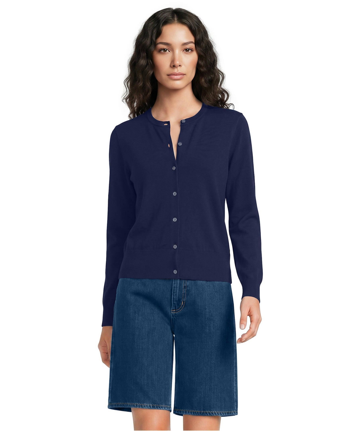 Click here for Lands End Womens Fine Gauge Cotton Crew Cardigan S... prices