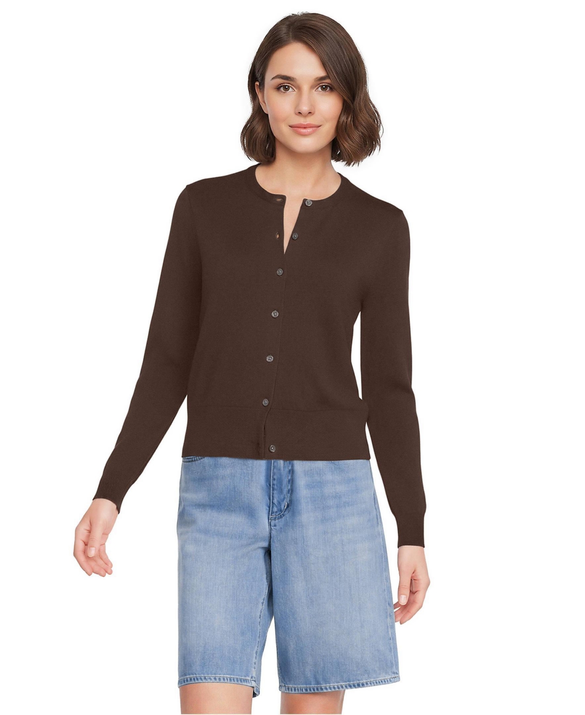 Click here for Lands End Womens Fine Gauge Cotton Crew Cardigan S... prices