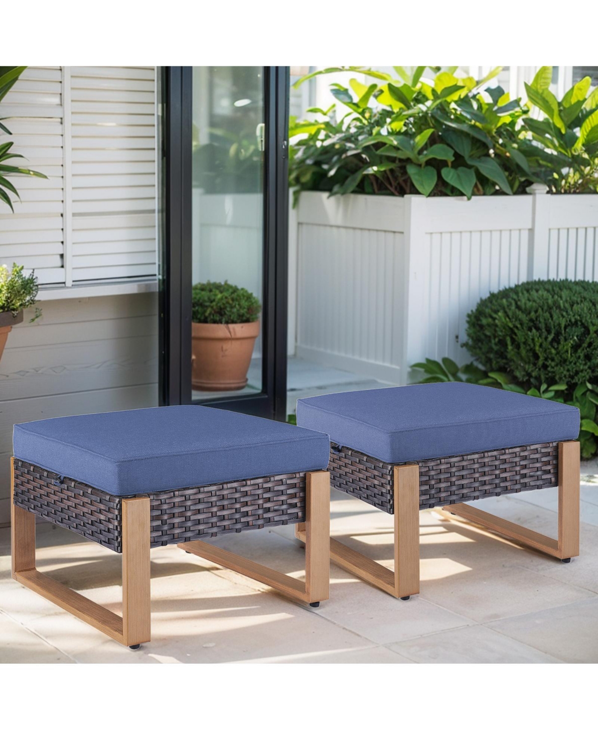 Click here for Pocassy Patio Wicker Ottomans Set of 2  Outdoor Ot... prices
