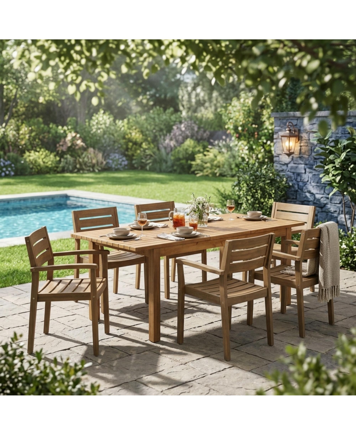 Click here for Clihome 7-Piece Acacia Wood Outdoor Dining Set - M... prices