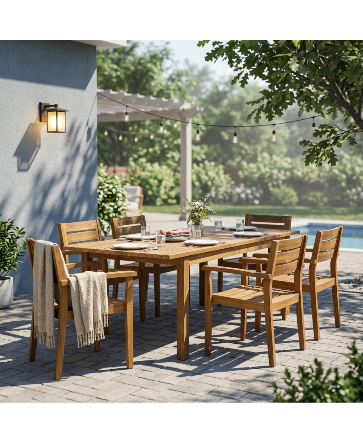 Click here for Clihome 7-Piece Acacia Wood Outdoor Dining Set - M... prices