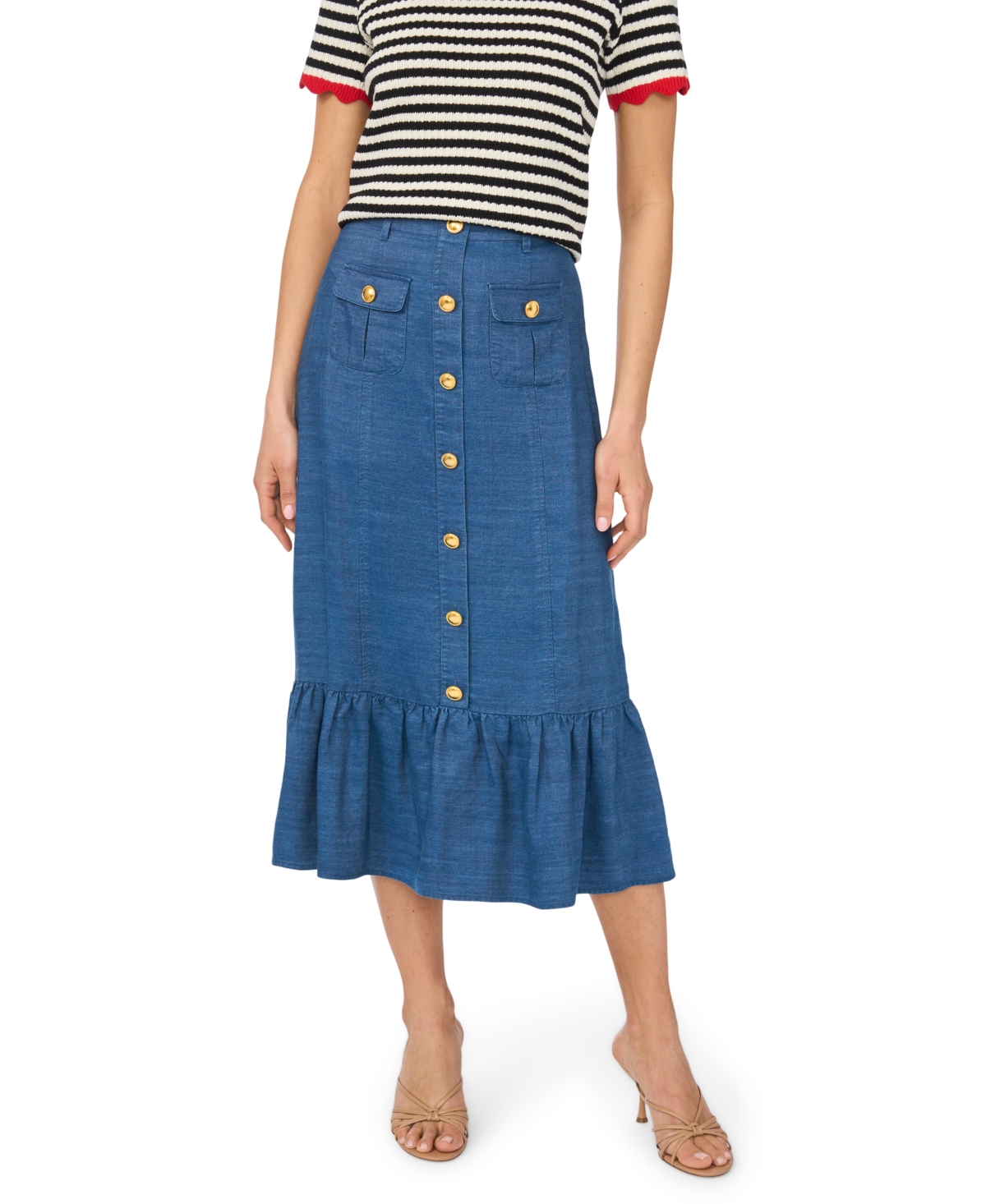Click here for CeCe Womens Button-Down Denim Midi Skirt - Med Ind... prices