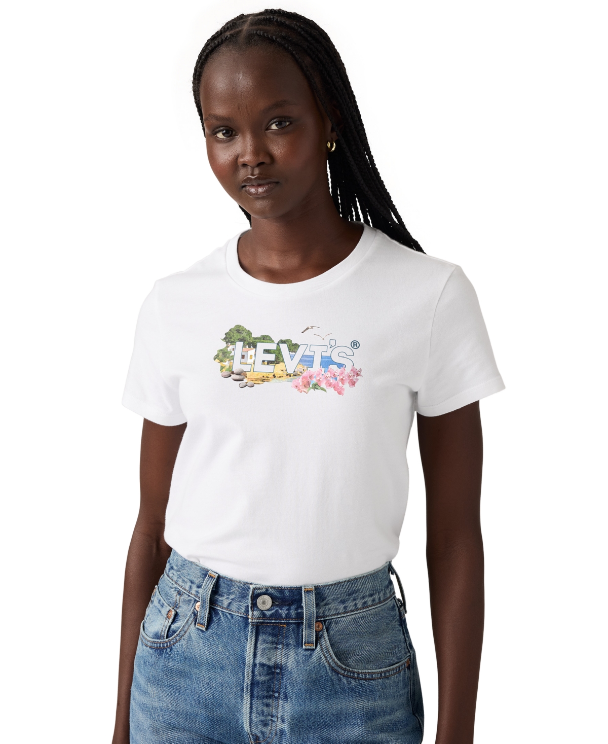 Click here for Levis Womens Perfect Graphic Logo Cotton T-shirt -... prices