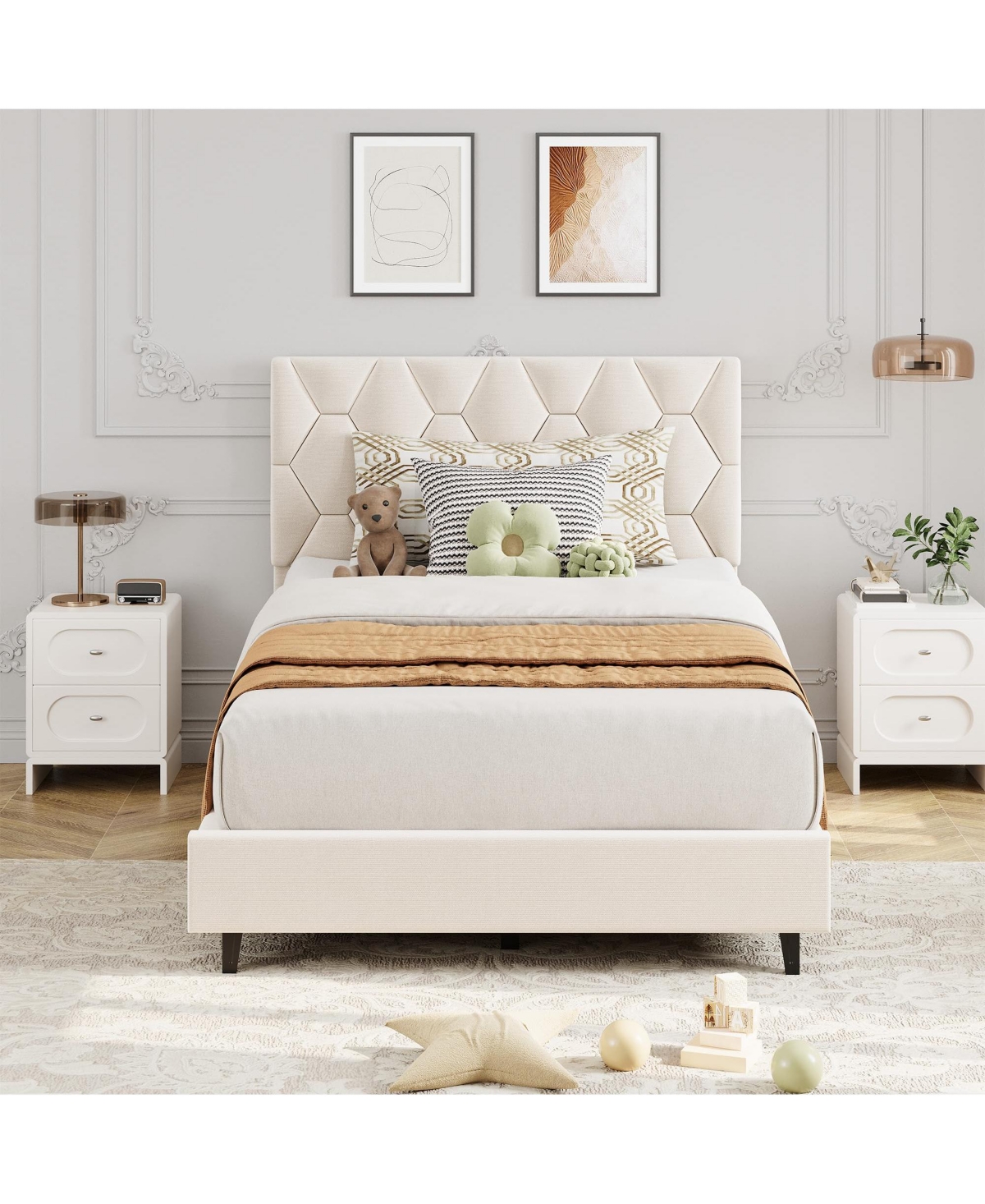 Click here for homfan Upholstered Platform Bed Frame with Adjusta... prices