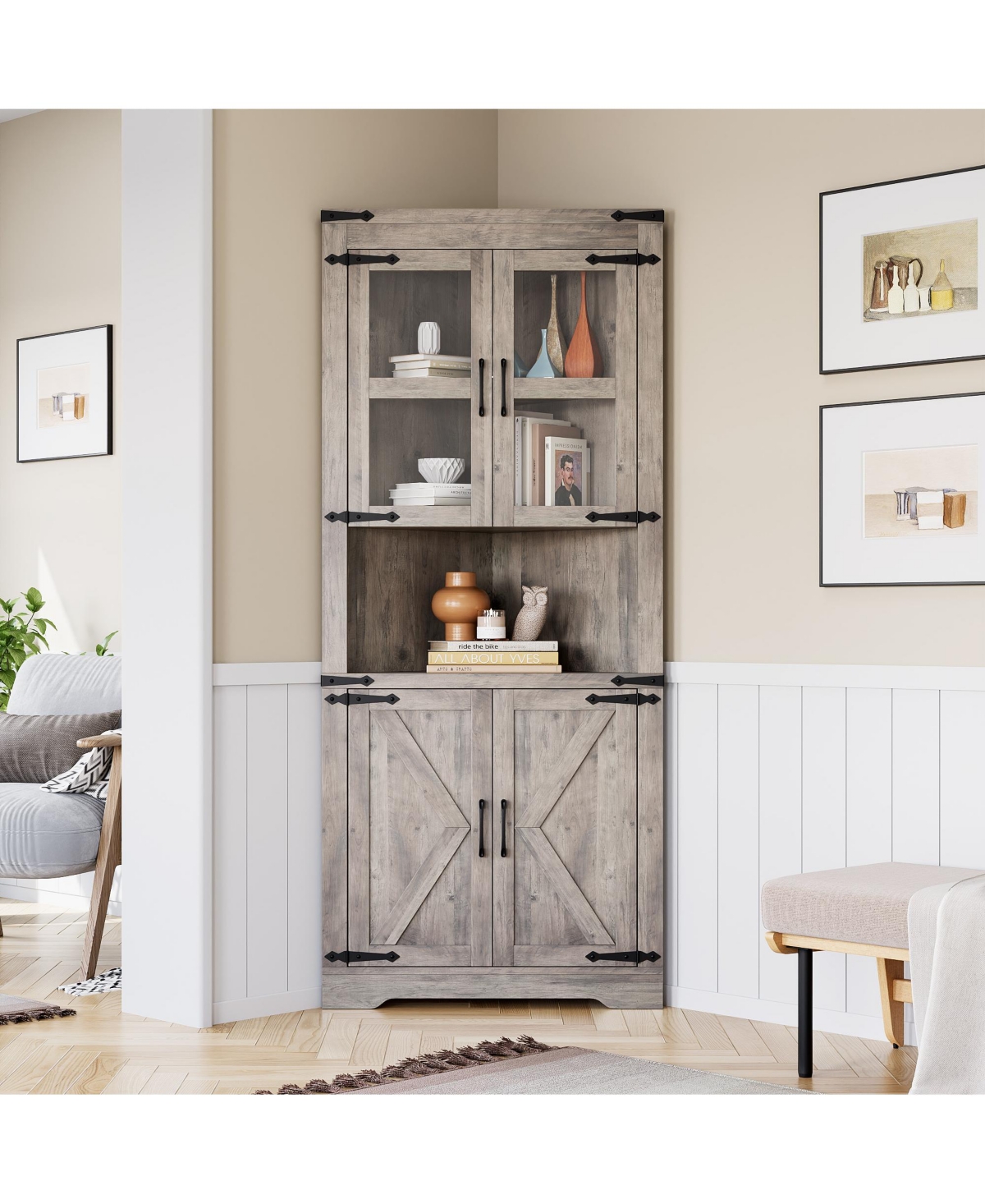 Click here for homfan 67 Inch Space-Saving Farmhouse Corner Cabin... prices