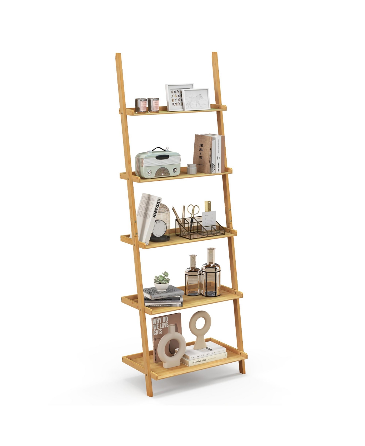 Click here for Gymax 5-Tier Bamboo Ladder Shelf Wall-Leaning Book... prices