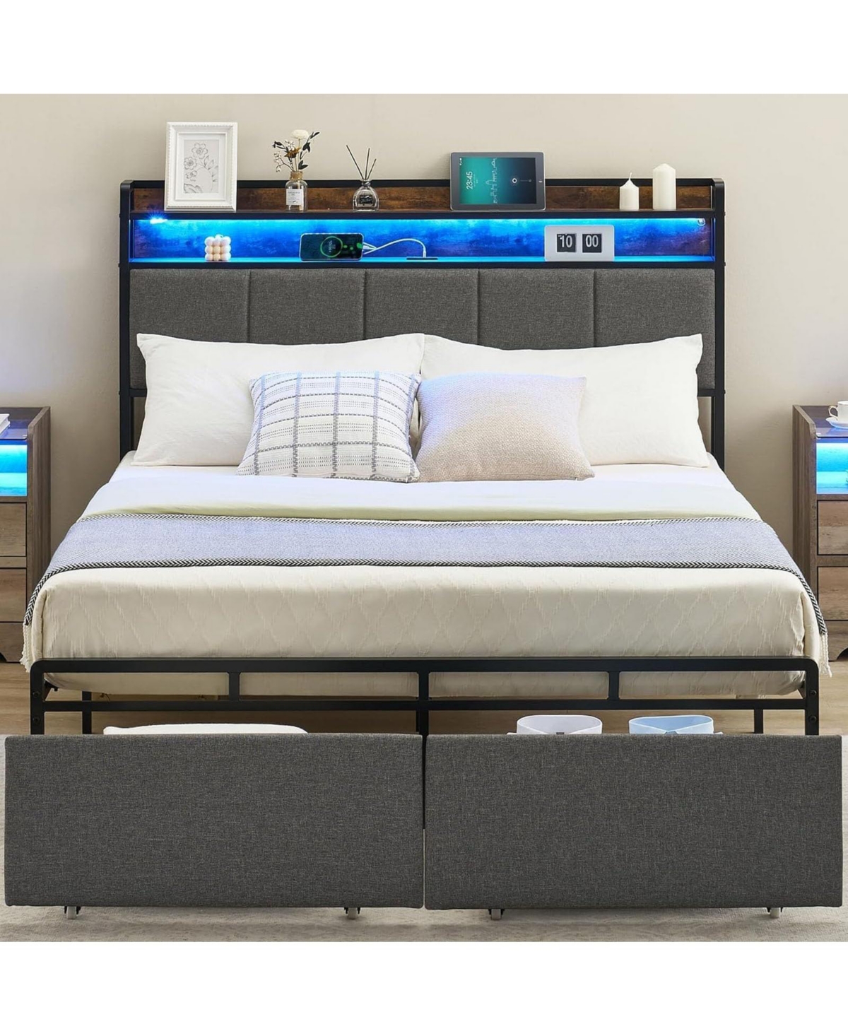 Click here for homfan Upholstered Platform Bed with Headboard She... prices