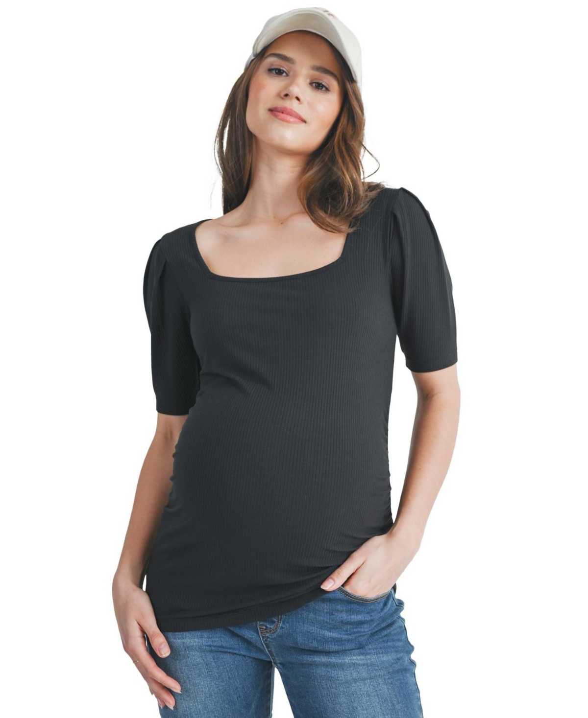 Click here for Hello Miz Womens Ribbed Puff Sleeve Square Neck To... prices