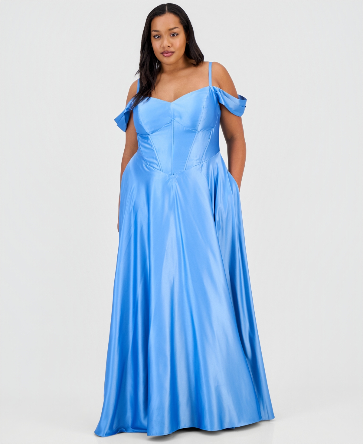 Click here for B Darlin Trendy Plus Sweetheart-Neck Satin Gown -... prices