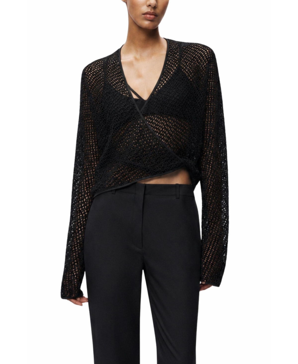 Click here for Nocturne Womens Wrap Mesh Blouse - Black prices