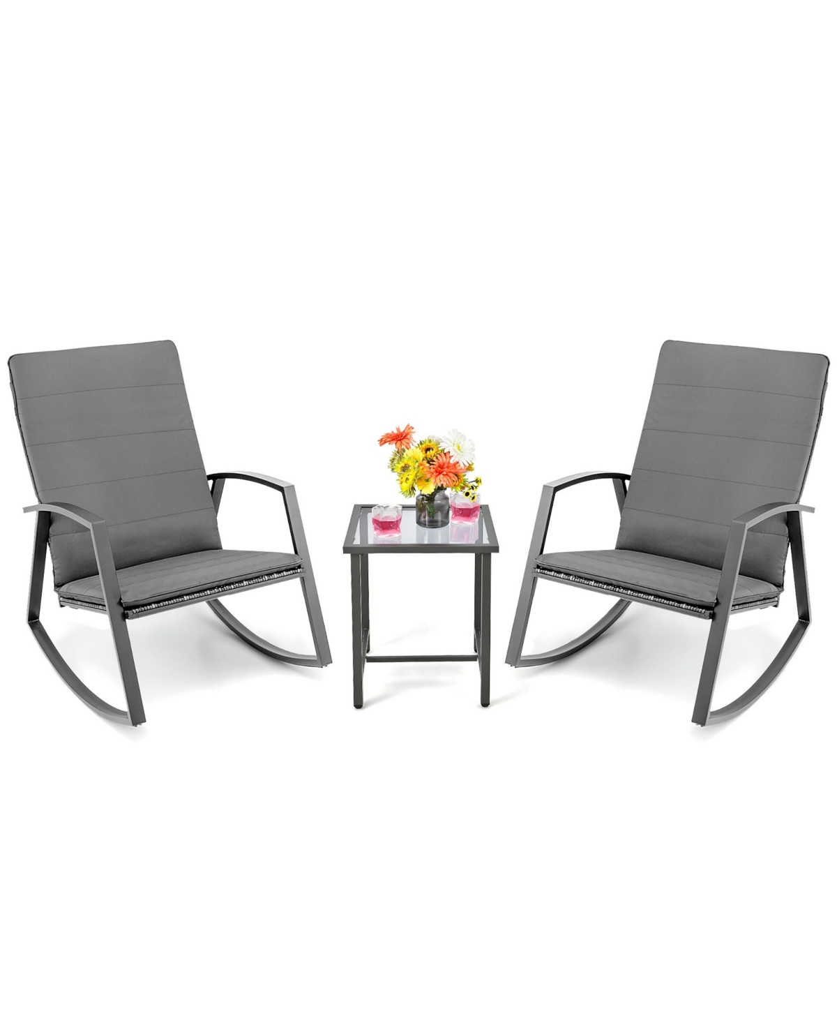Click here for Costway 3 Piece Patio Rattan Rocking Chair Table F... prices