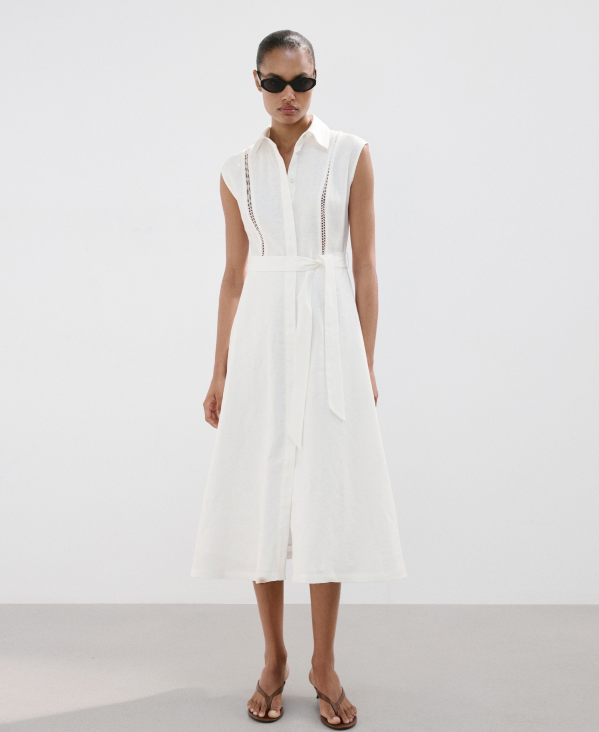 Click here for Mango Womens Bow Linen Shirt Dress - Ecru prices