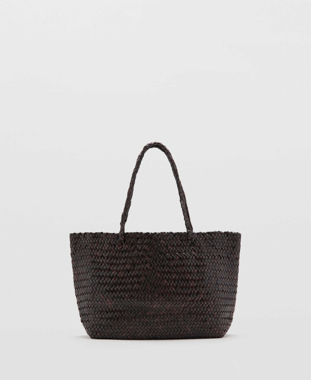 Click here for Mango Womens Woven Leather Shopper Bag - Chocolate prices