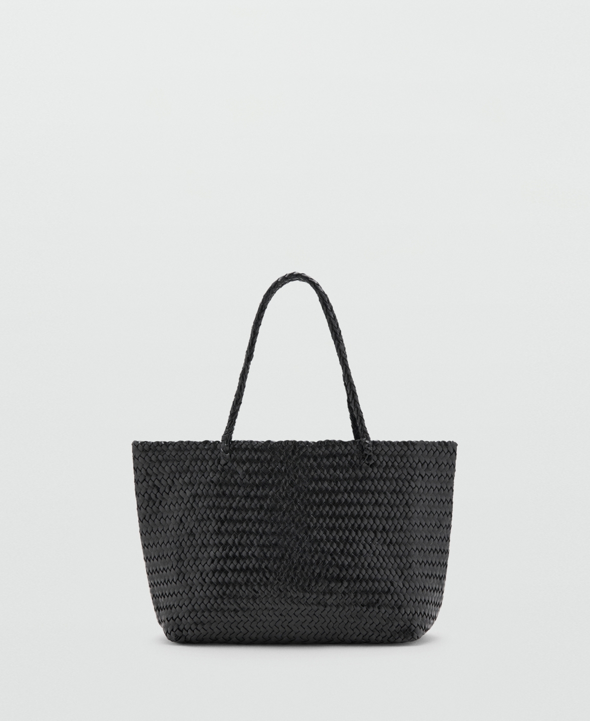 Click here for Mango Womens Woven Leather Shopper Bag - Black prices