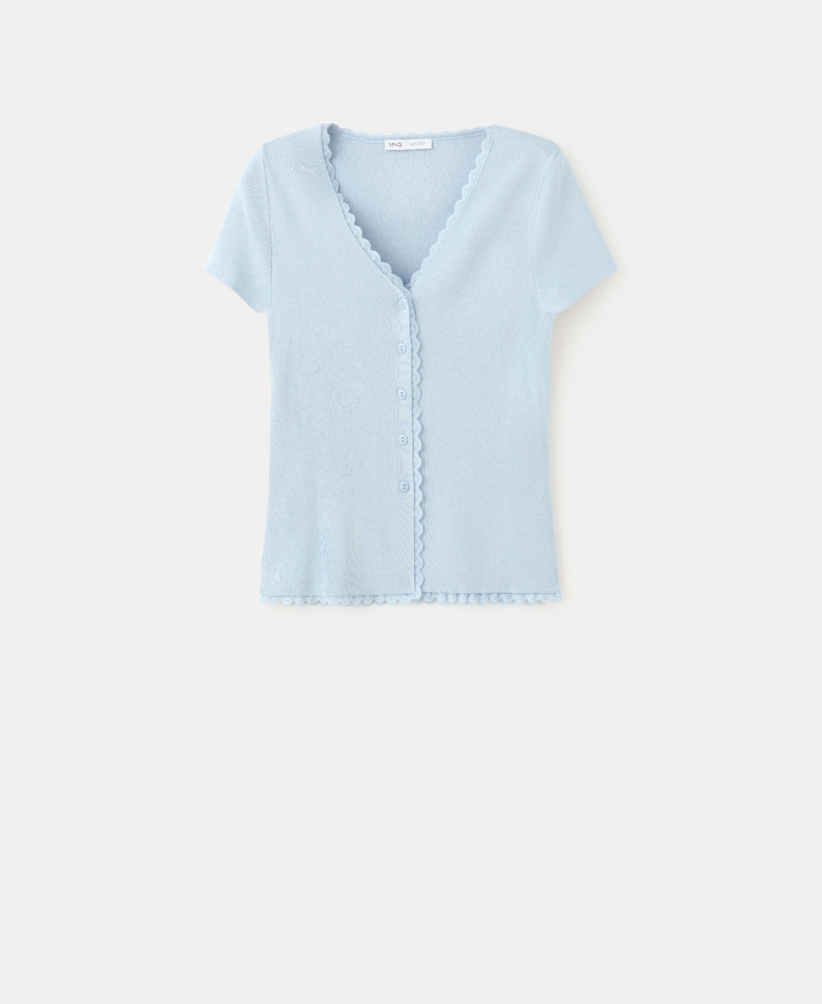 Click here for Mango Womens Lace Details Fine Knit Cardigan - Sky... prices