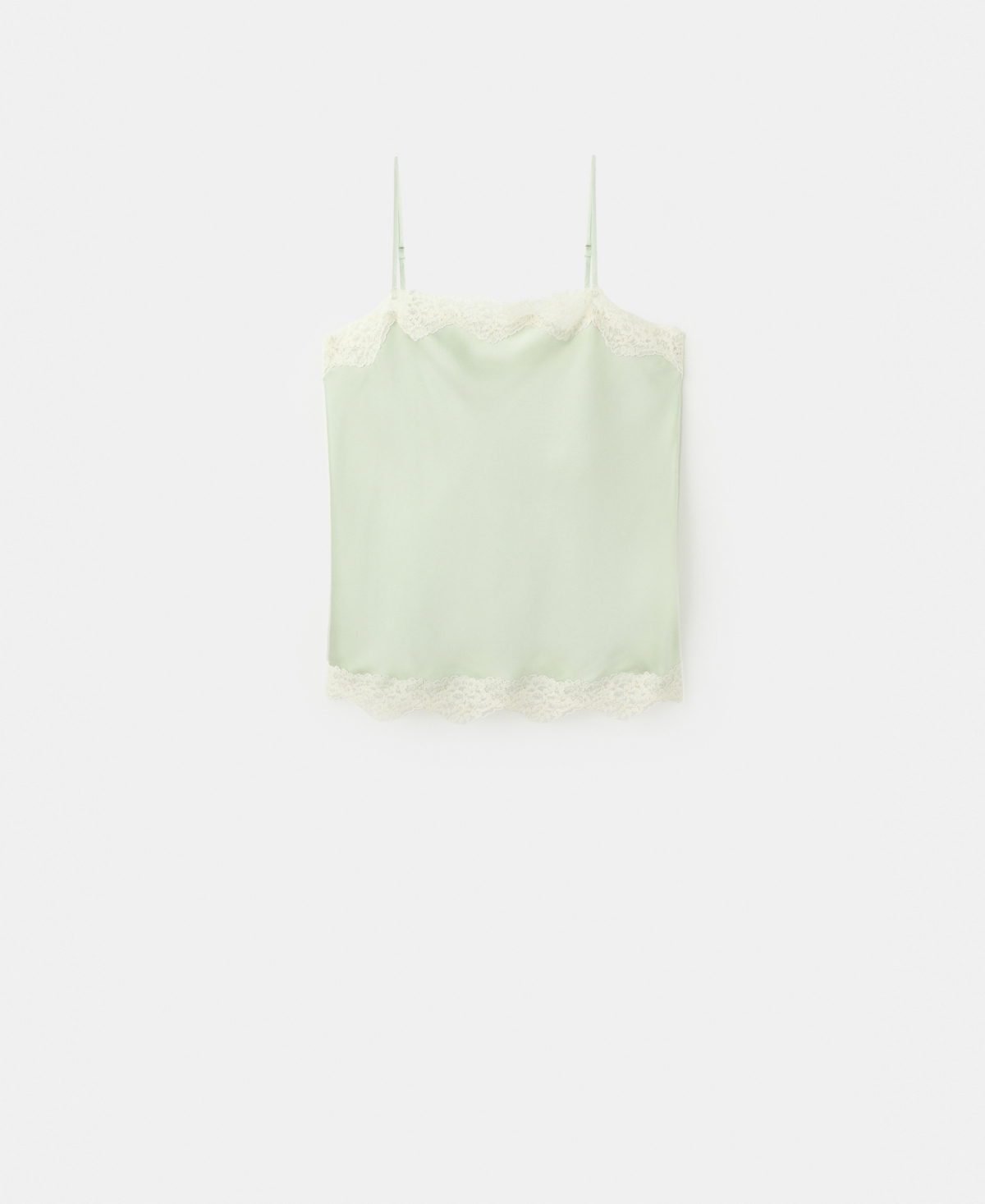 Click here for Mango Womens Lace Detail Satin Top - Pastel Green prices