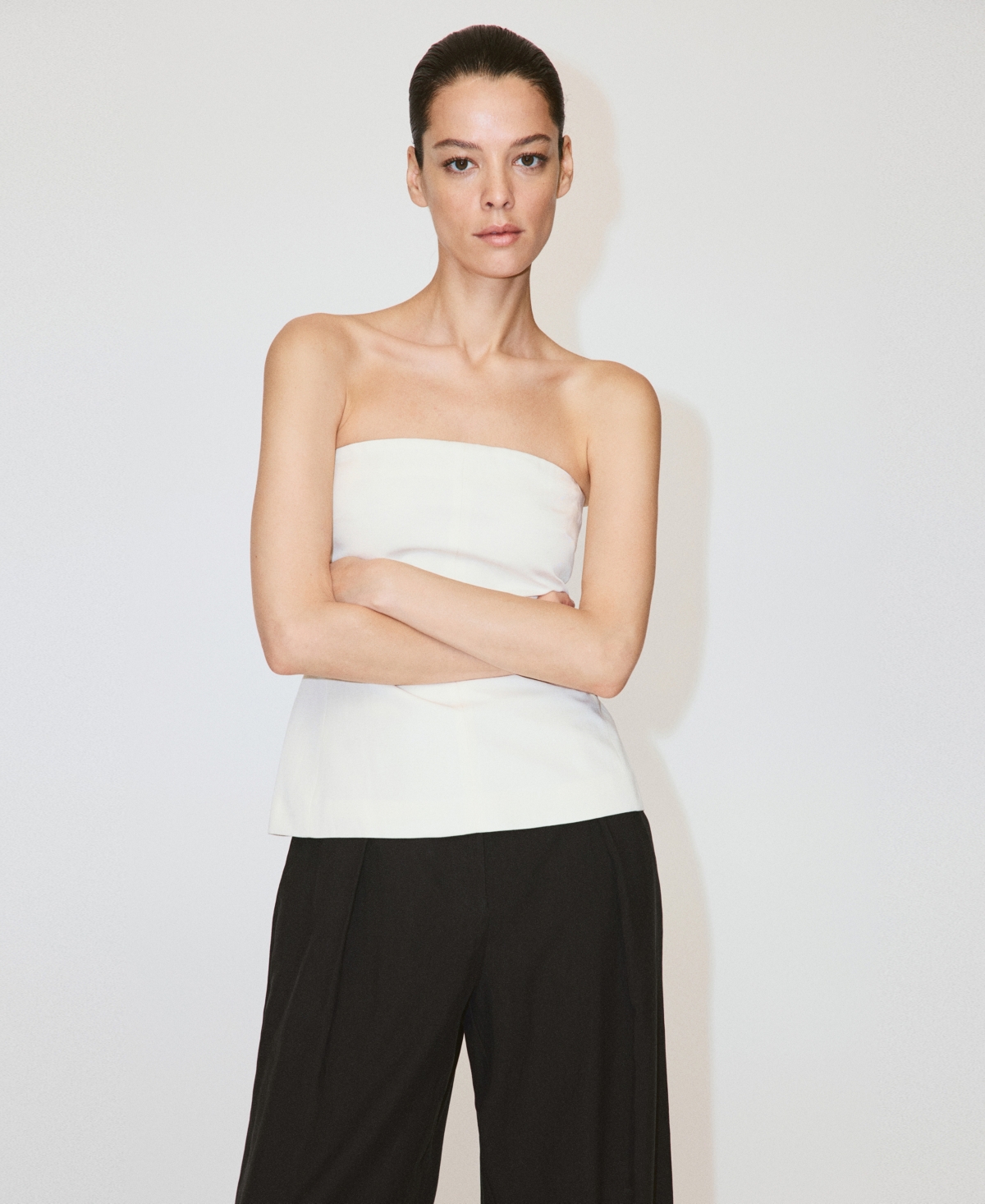 Mango Womens Strapless Linen Top - Off White