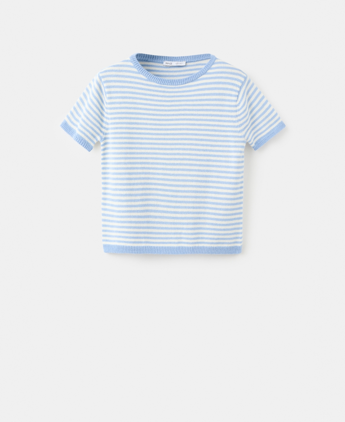 Click here for Mango Womens Striped Short-Sleeved Sweater - Sky B... prices