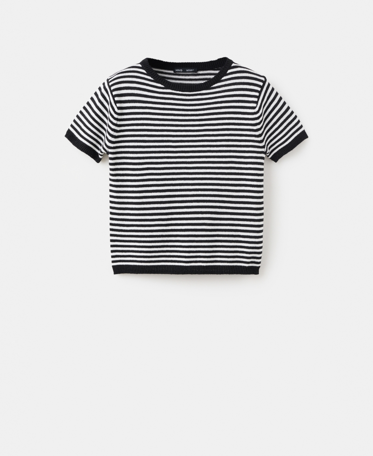 Click here for Mango Womens Striped Short-Sleeved Sweater - Black prices