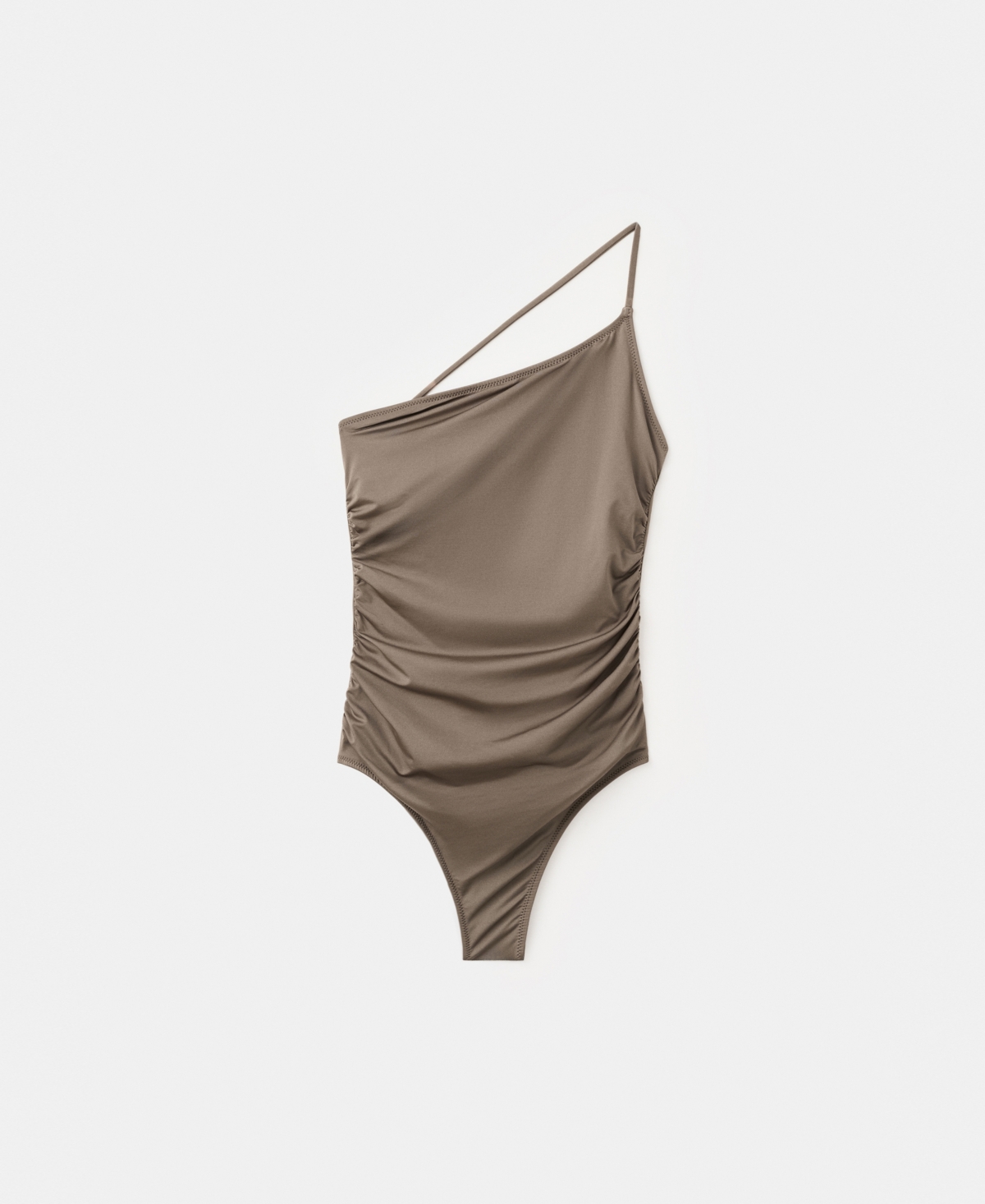 Click here for Mango Womens Asymmetrical Draped Swimsuit - Khaki prices