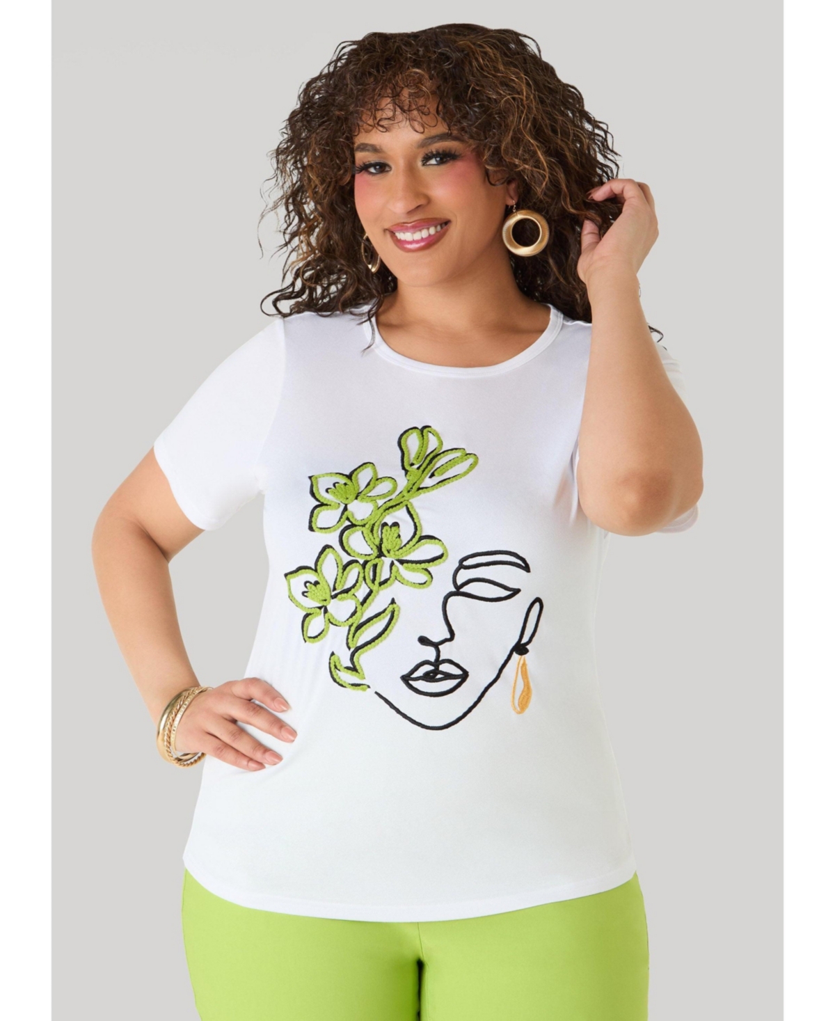 Click here for Ashley Stewart Plus Size Flower Lady Tee - White prices