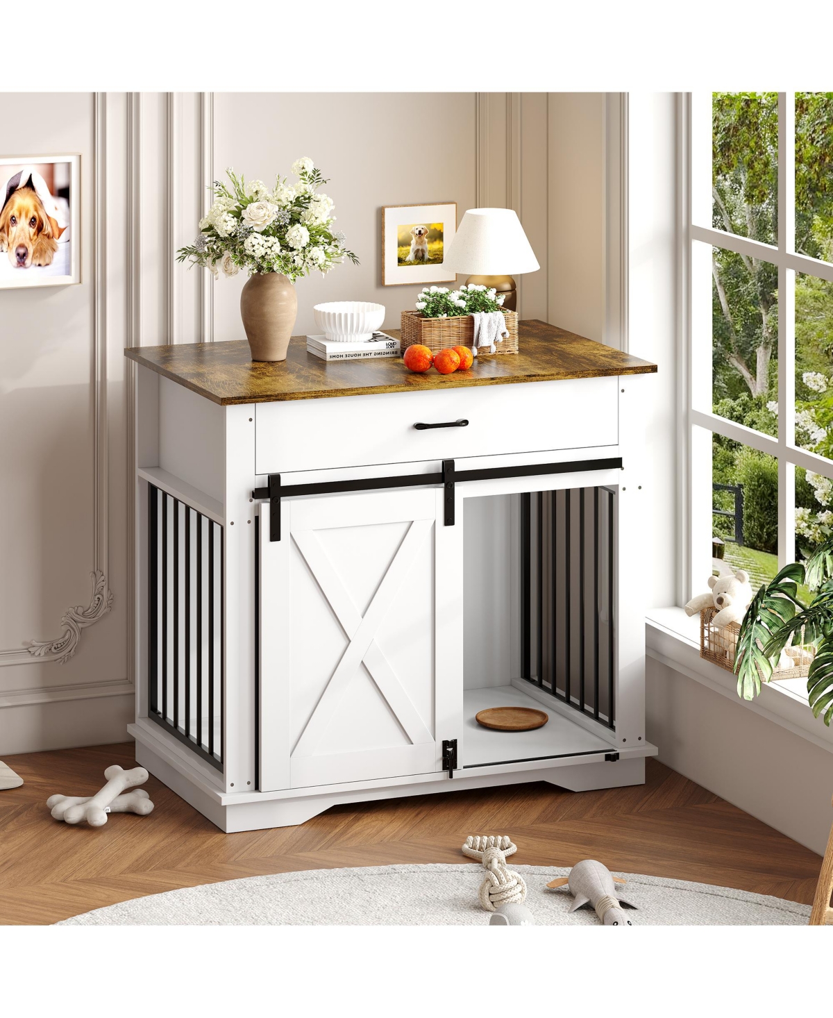 Click here for homfan Modern Farmhouse Wooden Dog Crate - Double... prices